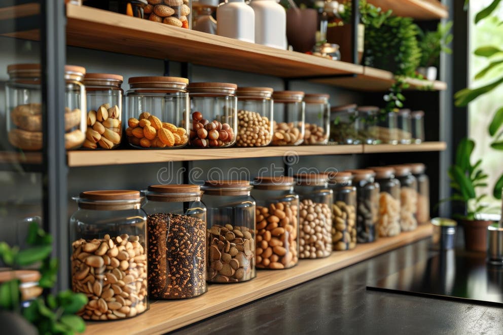 A Shelf Filled with Various Types of Nuts, Including Peanuts, Almonds ...
