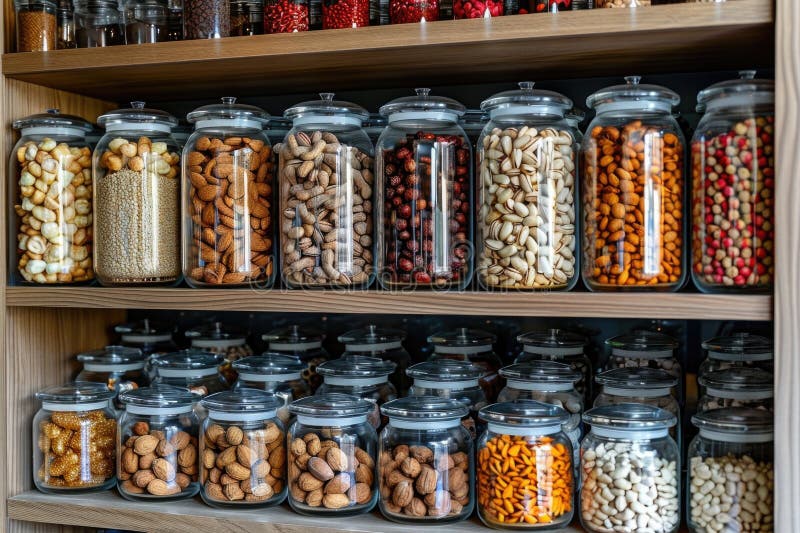 Shelf Filled with Various Types of Nuts, Including Peanuts, Almonds ...