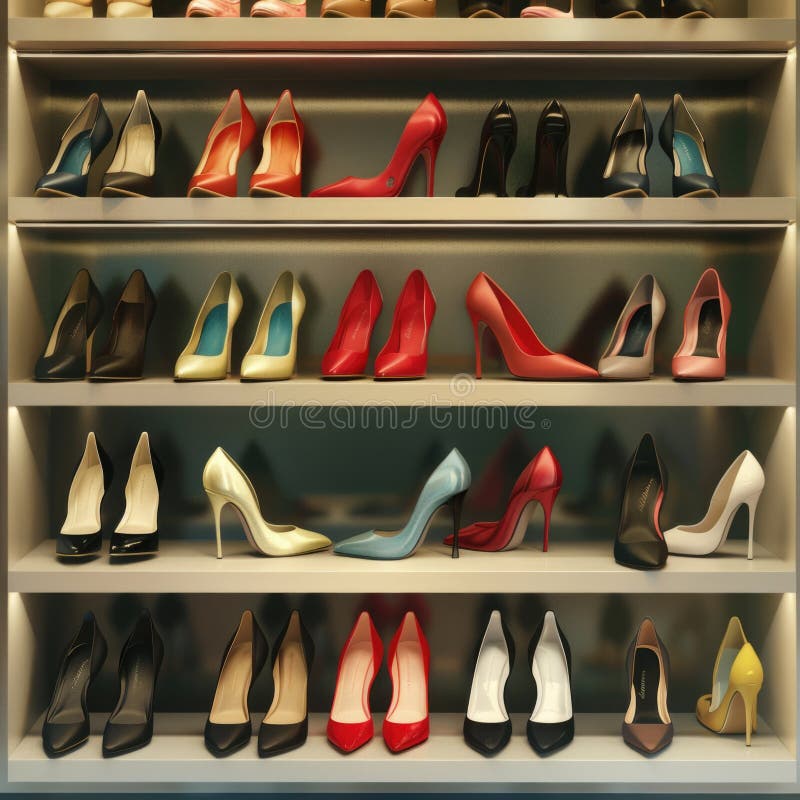 A Shelf Filled with Various Types of Shoes Stock Photo - Image of ...