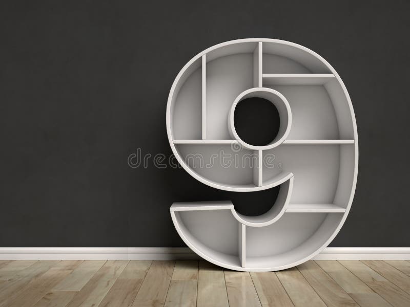 Shelf Font 3d Rendering, Number 9 Stock Illustration - Illustration of ...