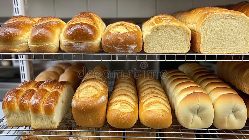 A Shelf of Fresh-baked Bread and Pastries in a Cozy Bakery Stock Photo ...