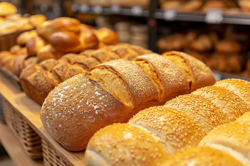Shelf with Fresh Bread in the Bakery Stock Illustration - Illustration ...