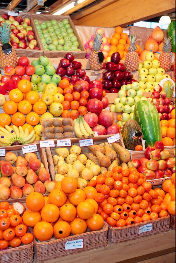 Shelf with Fruits on Farm Market Stock Photo - Image of product, food ...