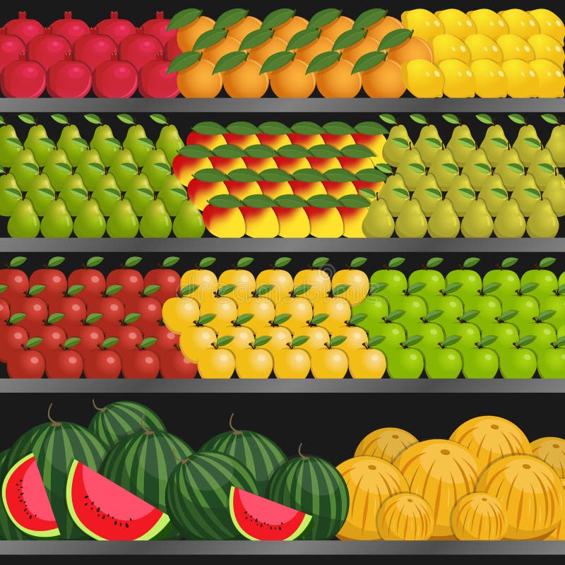Shelf with Fruits in the Supermarket Stock Vector - Illustration of ...