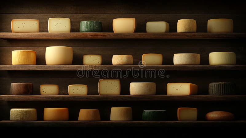 A Shelf Full of Different Types of Cheese. Generative AI Stock ...