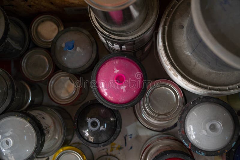 Shelf full of paint cans stock image. Image of design - 251690371