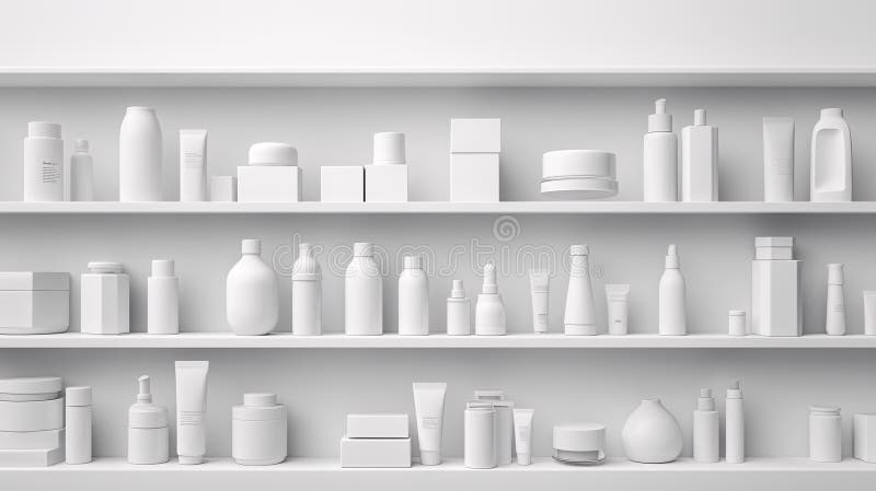 A Shelf Full of White Products with a White Background Stock ...