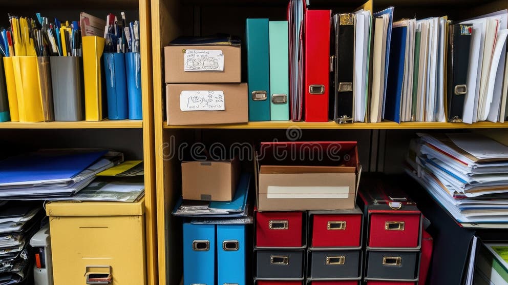 A Shelf with a Lot of Different Boxes and Folders, AI Stock Photo ...