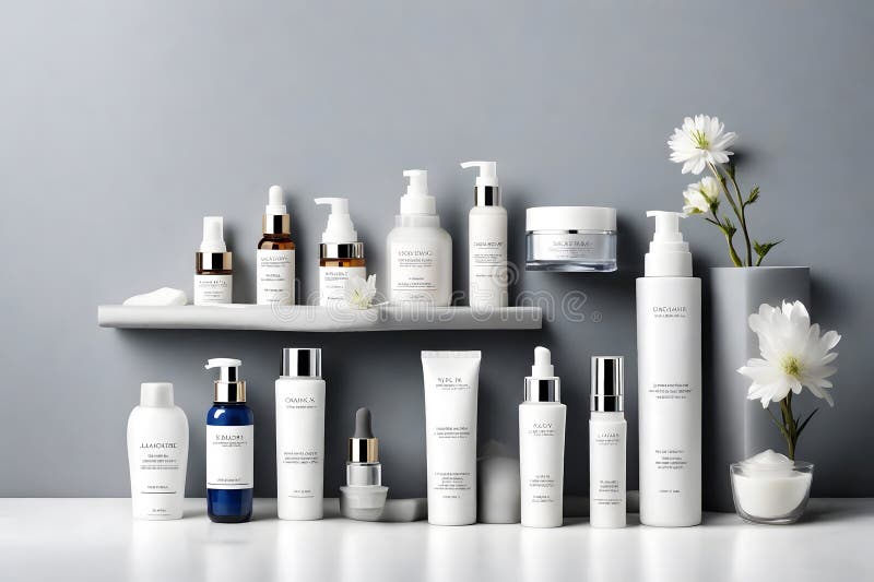 A Shelf of Many Different Beauty Products, Including a Bottle of Lotion ...