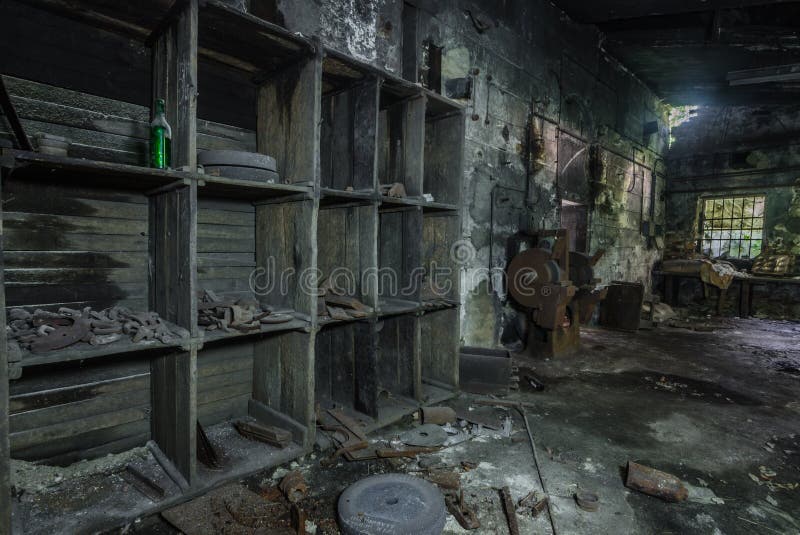 Shelf in an old factory stock photo. Image of fascination - 137594462