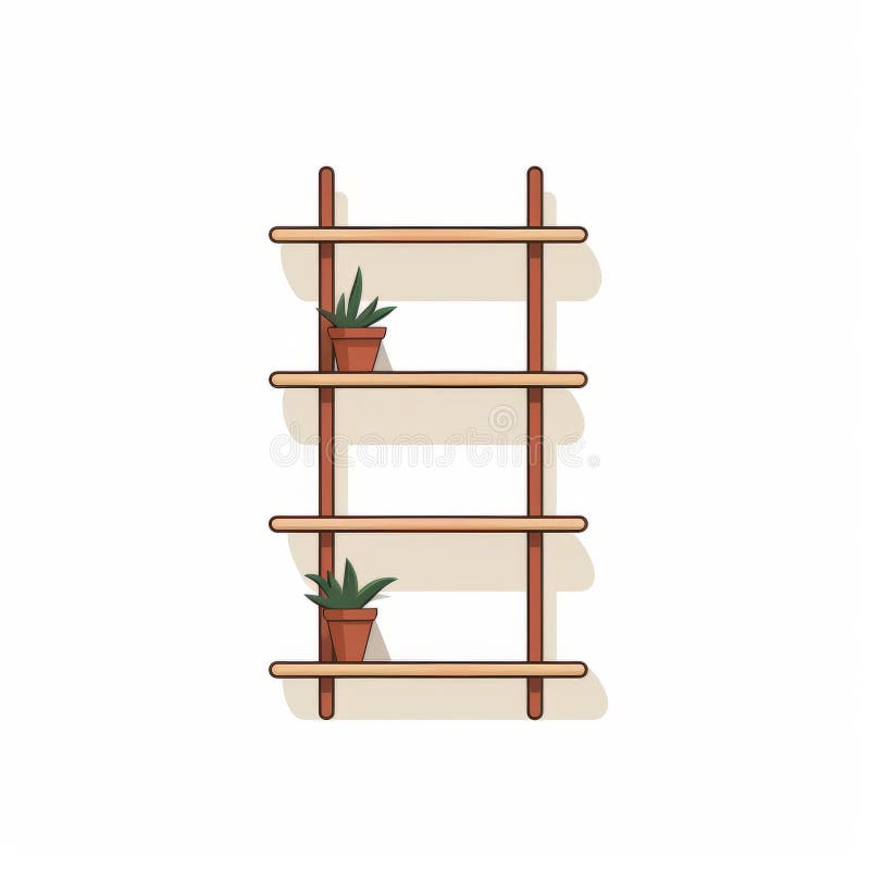 Minimalist Floating Shelves with Three Pot Plants - 2d Illustration ...