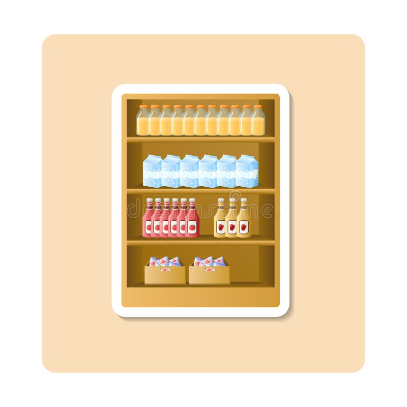 Shelf with Product Sticker Illustration. Package, Bottle, Box, Rack ...