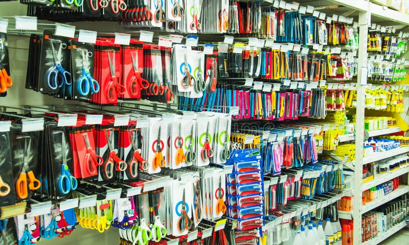 Shelf with Stationery in a Supermarket Stock Photo - Image of keeper ...