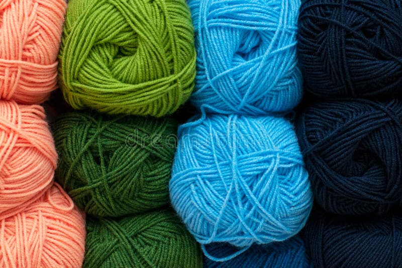 Shelf in a Store with Multi-colored Skeins of Yarn. Woolen, Acrylic ...