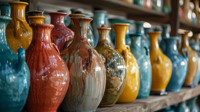 Shelf with Various Colored Vases Stock Photo - Image of variety ...