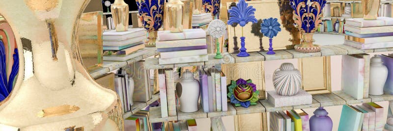 Shelf with various items stock illustration. Illustration of background ...