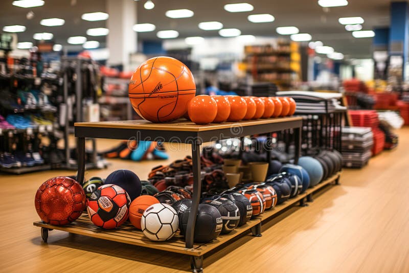 Shelf with Various Sport Balls Sitting on a Rack in a Store. Big Sport ...