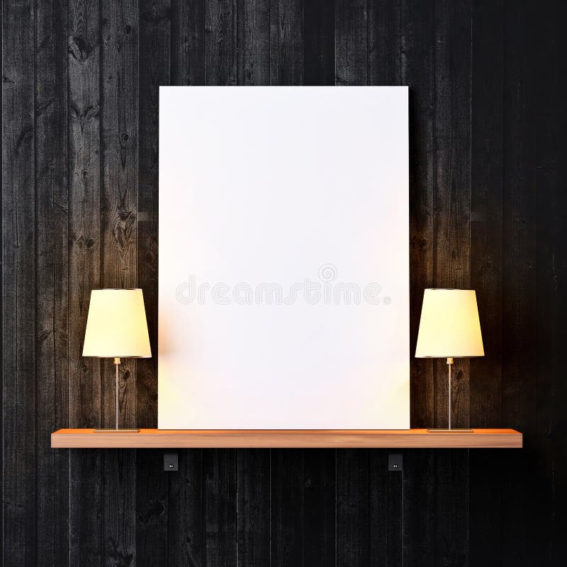 Wall with Shelf and Blank Poster Stock Photo - Image of office ...