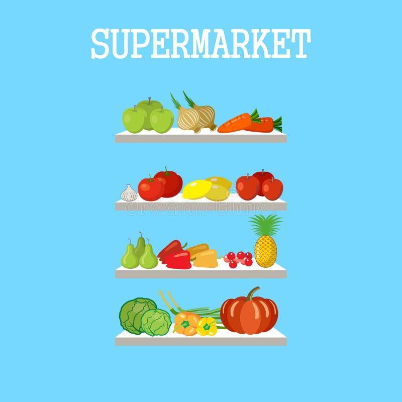 Supermarket. Shelfs with Food Stock Vector - Illustration of edibles ...