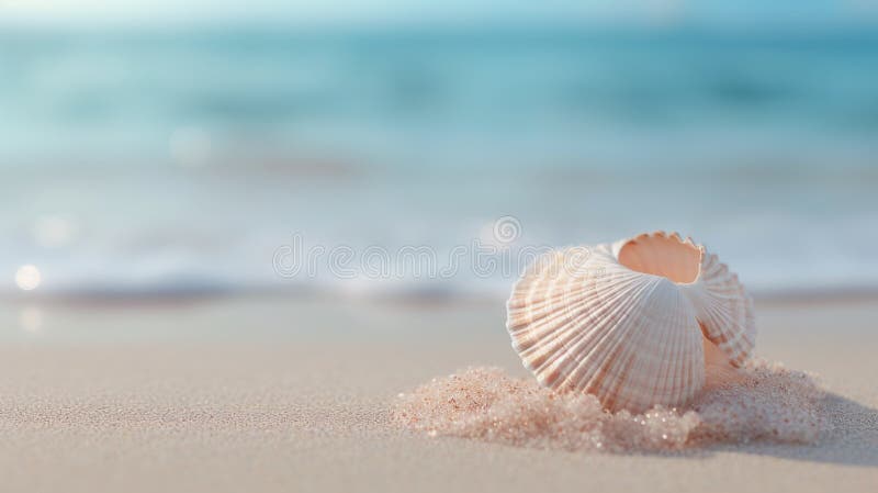 Shell on the Beach with Sea Waves in the Background, AI Stock ...