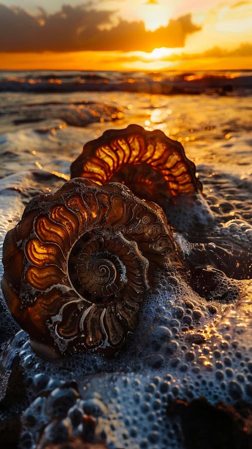 A Shell on the Beach at Sunset Stock Image - Image of outdoor, wave ...
