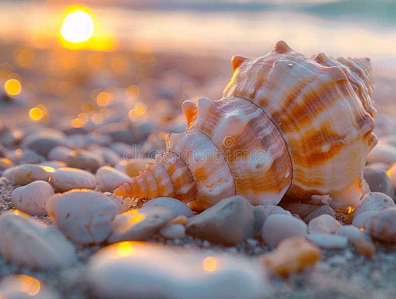 A Shell on the Beach at Sunset Stock Image - Image of nature, seashell ...