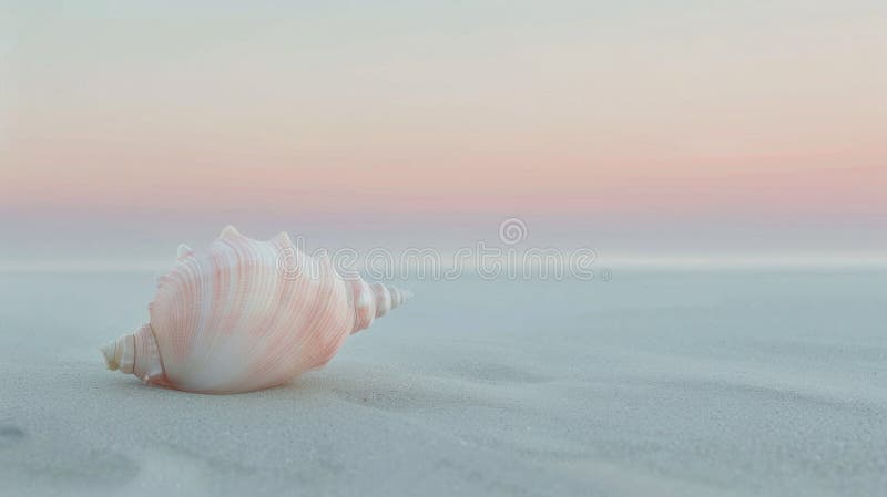 A Shell on the Beach at Sunset with a Pink Sky, AI Stock Illustration ...