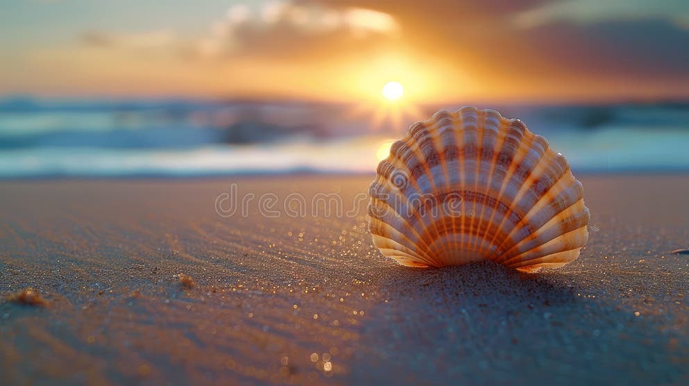 A Shell on the Beach at Sunset. Stock Image - Image of nautical ...