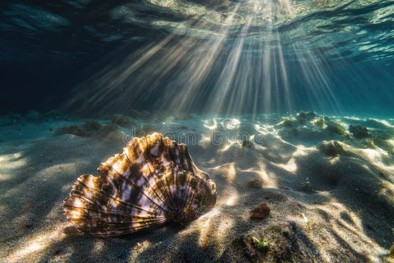 A Shell Buried Underwater, Perfect for Ocean or Beach Themed Projects ...