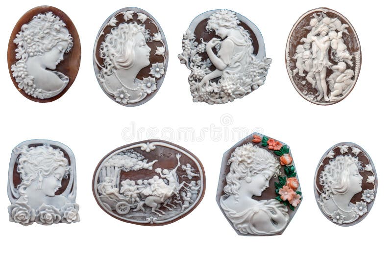 Set of Six Antique Vintage Jewellery Cameos Stock Image - Image of ...