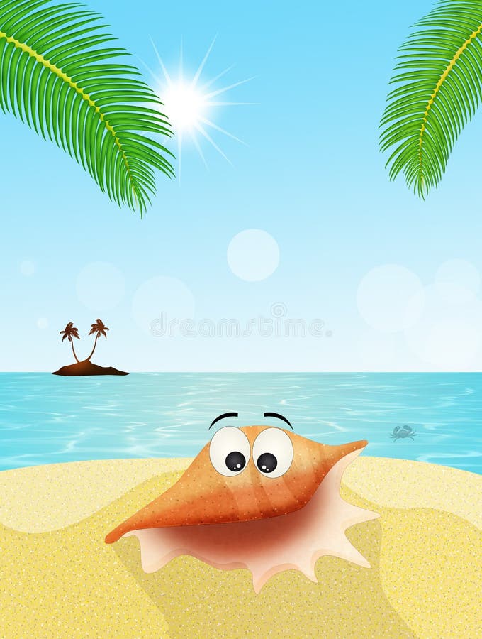 Shell cartoon on the beach stock illustration. Illustration of funny ...