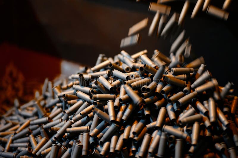 Shell Casings Fall Down in Ammunition Production Workshop Stock Photo ...