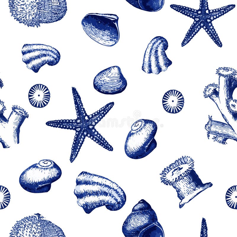 Seaside Beach Theme Nautical Repeat Pattern with Shells and Starfish ...