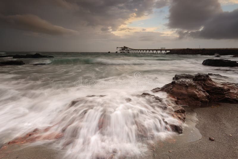 Stormy Beach and Rocks Soldiers Beach Point Stock Image - Image of ...