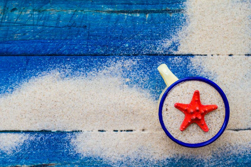 Shell Cup Sand Strewn Blue Boards Stock Photo - Image of seashell, life ...