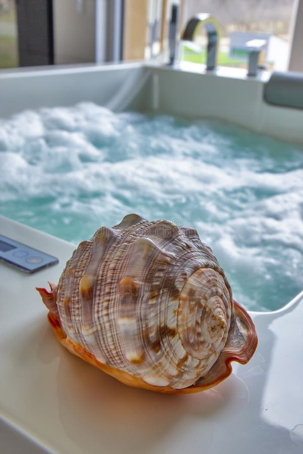 Shell on the hot tub stock image. Image of design, bathroom - 215501977
