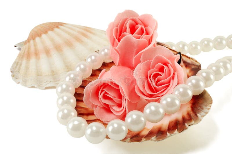 Shell Del Mar Con Perlas Y Una Rosa Imagen de archivo - Imagen de rosa ...
