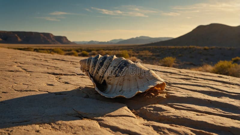 Seashell on Desert Landscape at Sunset: Golden Hour Photography Stock ...