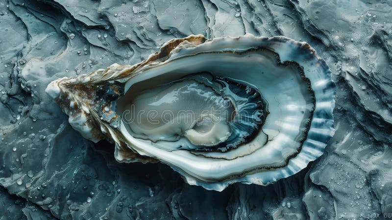 The Shell of a Freshly Opened Oyster Sits on a Textured Rocky Surface ...