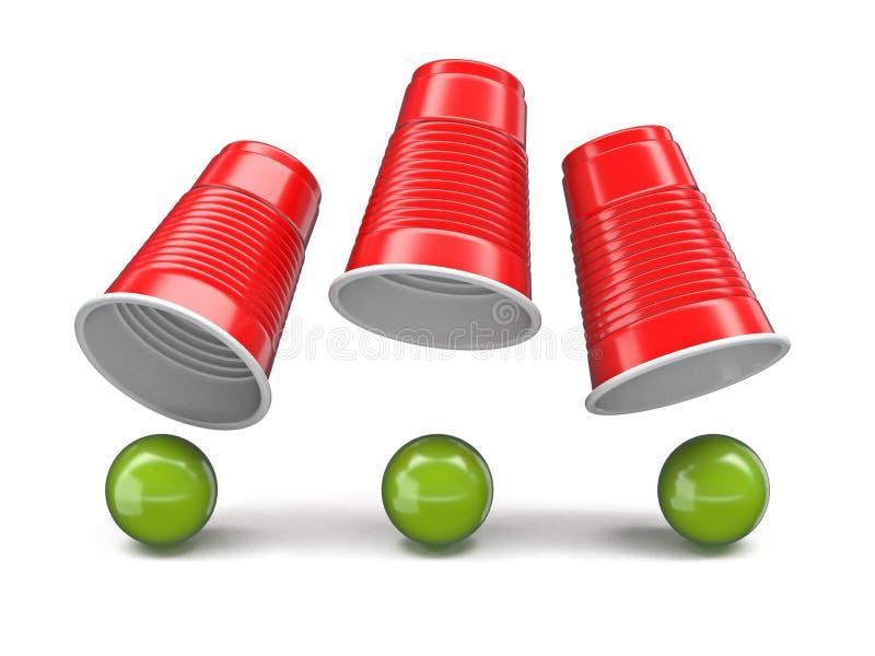 Shell Game Three Red Cups and Green Ball 3D Stock Illustration ...