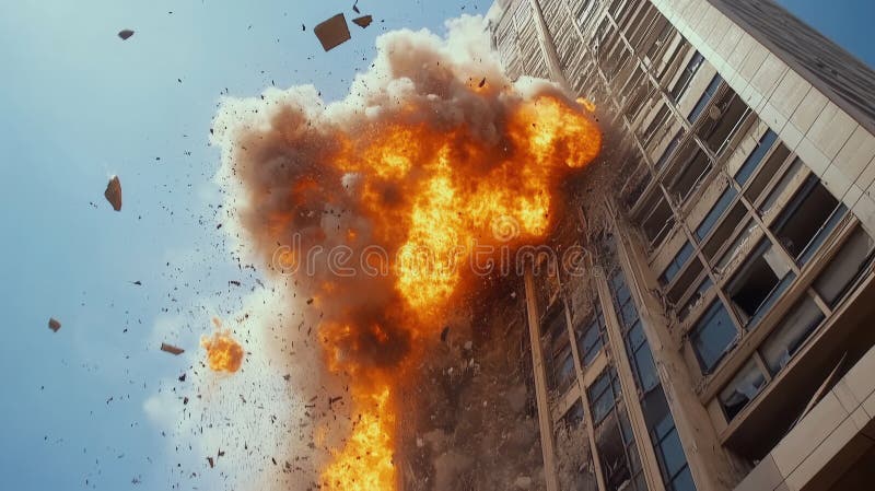 Shell Impact Causes Fiery Explosion in Destroyed Building with ...