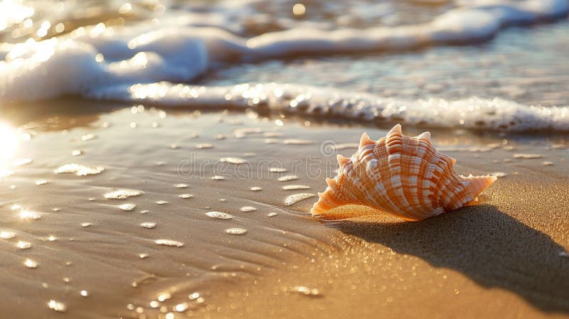 A Shell is Laying on the Sand at the Beach. Generative AI Stock ...