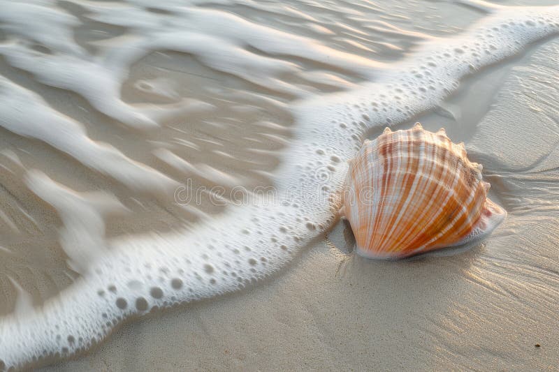 A Shell is Laying on the Sand Near the Water Stock Image - Image of ...