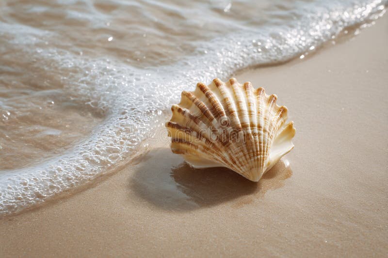 A Shell is Laying on the Sand Near the Water Stock Illustration ...