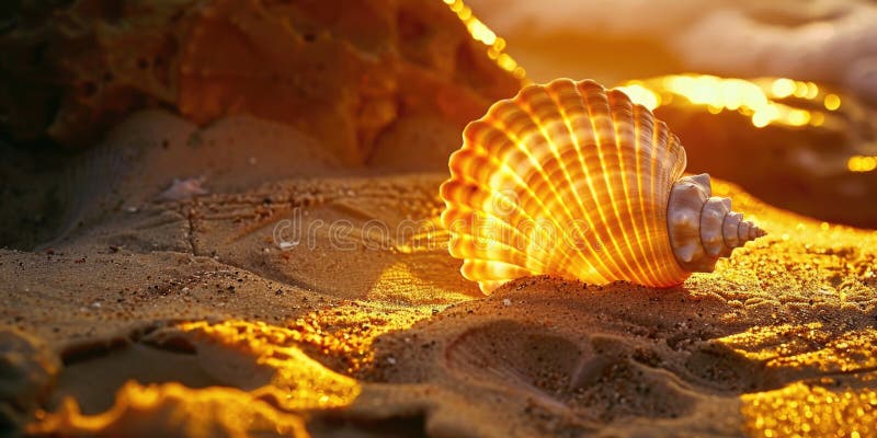 Shell Lies Sand Sun Sets Background Stock Photos - Free & Royalty-Free ...