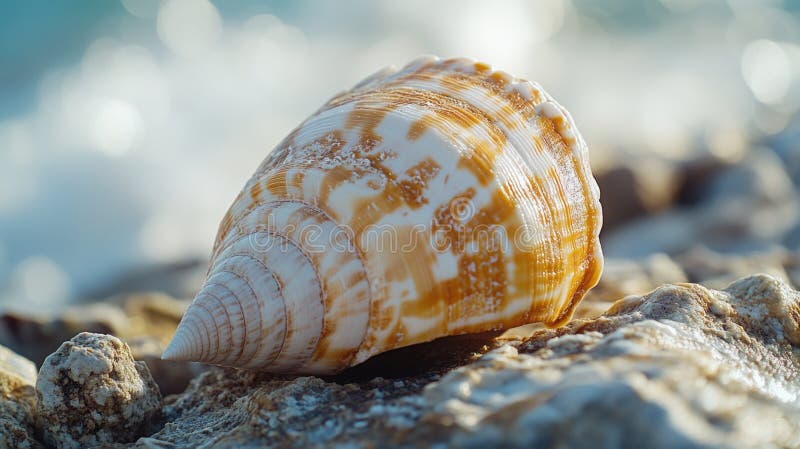 A Shell Lying on a Rocky Beach Near the Ocean Stock Photo - Image of ...