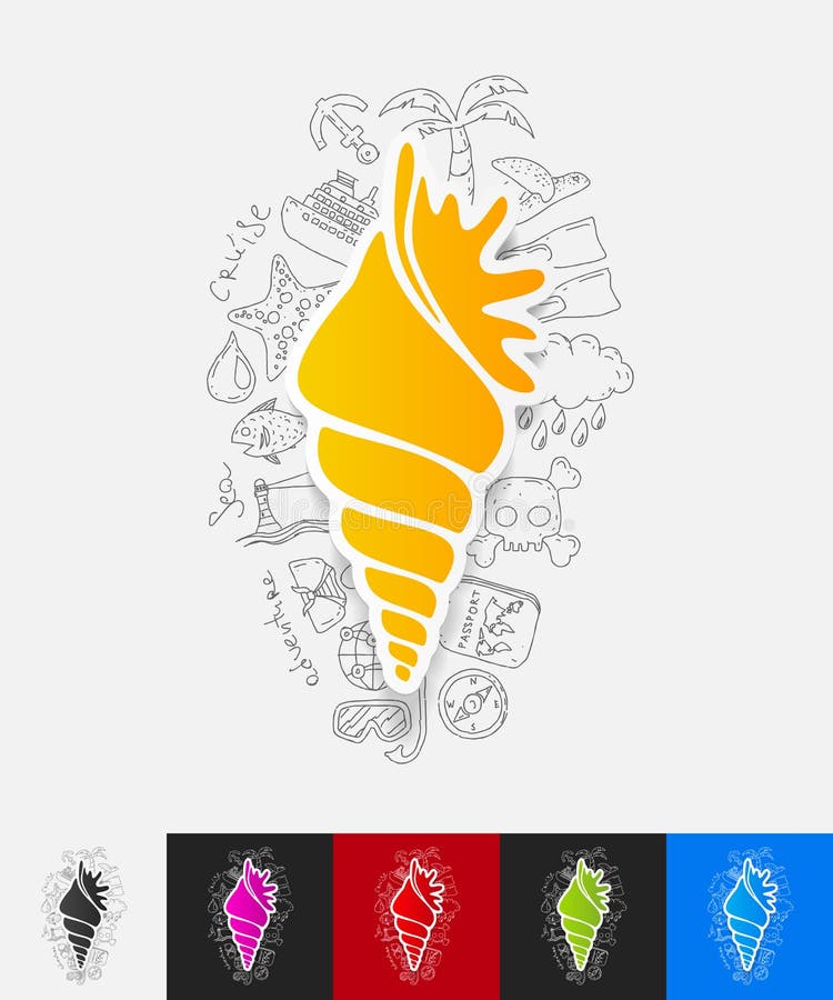 Shell Paper Sticker with Hand Drawn Elements Stock Vector ...