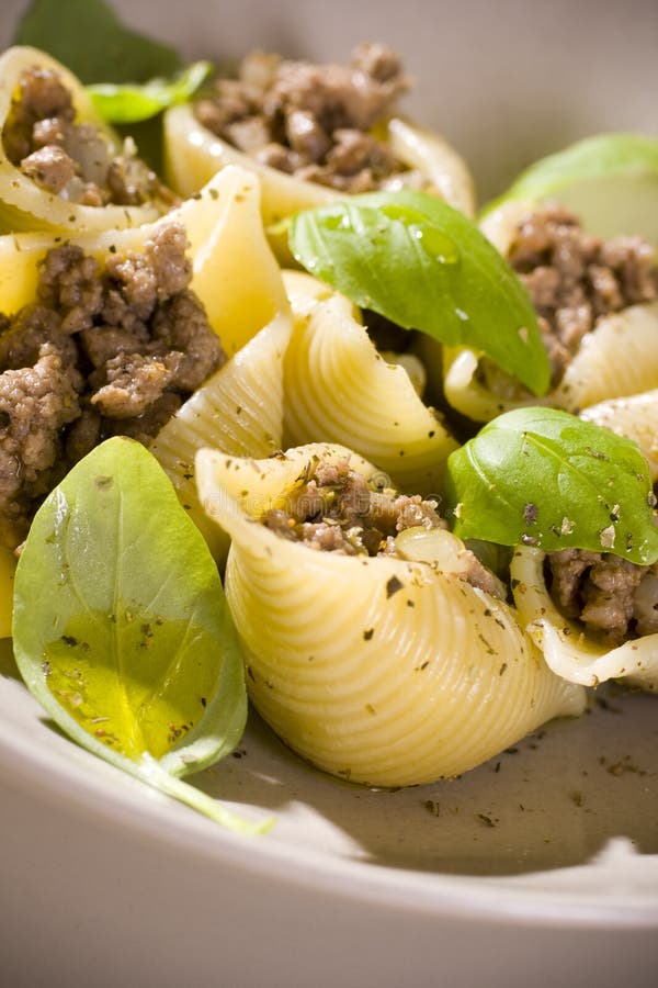 Shell pasta bolognese stock photo. Image of italian, basil - 17734550