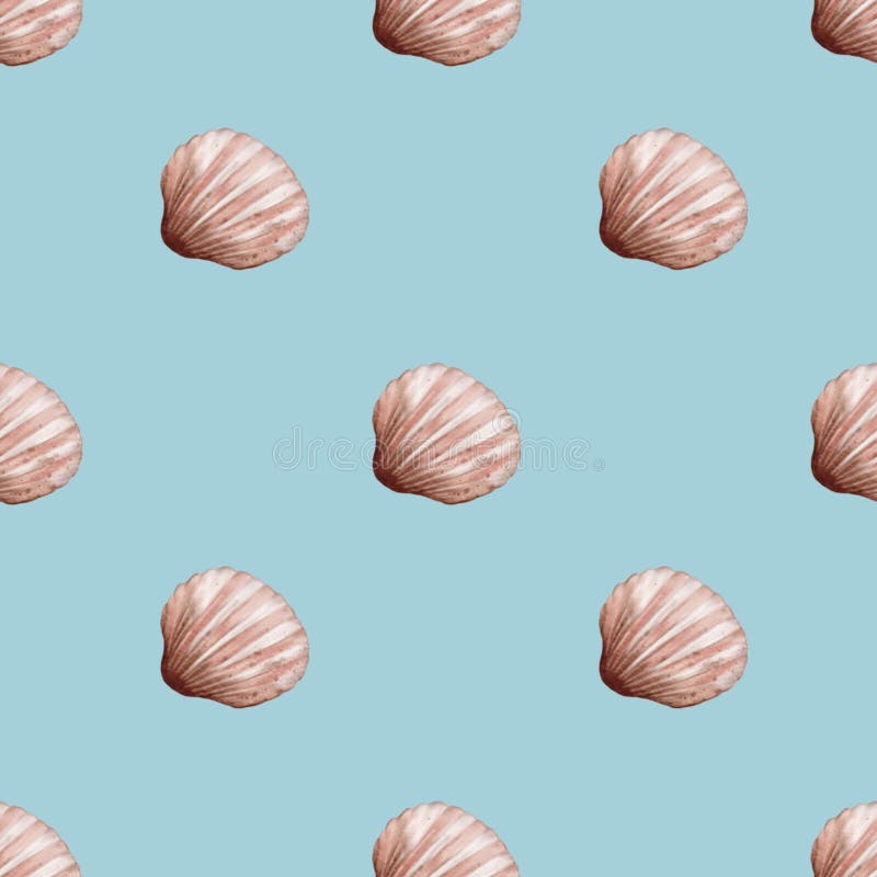 Shell Pattern Design in Watercolor on a Light Blue Background for ...