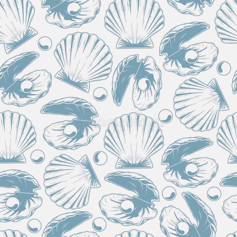 Shell with Pearl Pattern Seamless Stock Vector - Illustration of ...